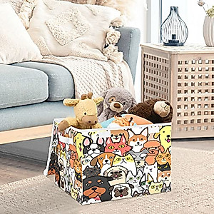 Kigai Storage Basket Cute Dog Storage Boxes with Lids and Handle, Large Storage Cube Bin Collapsible for Shelves Closet Bedroom Living Room, 16.5x12.6x11.8 In