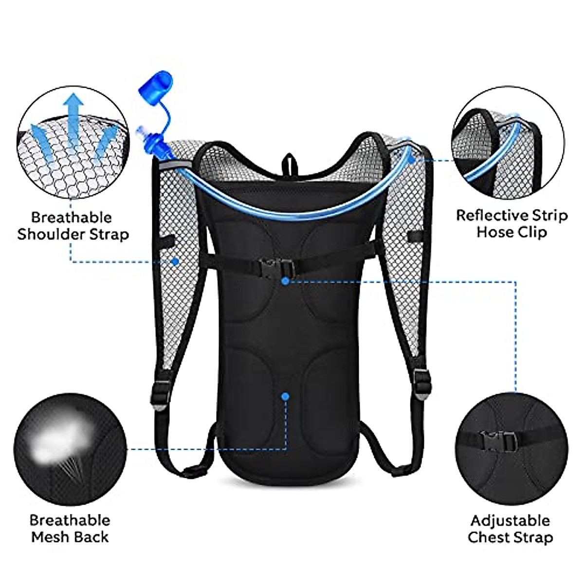 Light Hydration Backpack with 2L Water baldder Lightweight Hydration Packs Rucksack Water Backpack for Running Hiking Camping Skiing Cycling Daypack (Green)