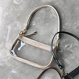 Clear Shoulder Handbag Classic 90s Purse Women Vegan Leather Crocodile Corssbody Bag (Beige)