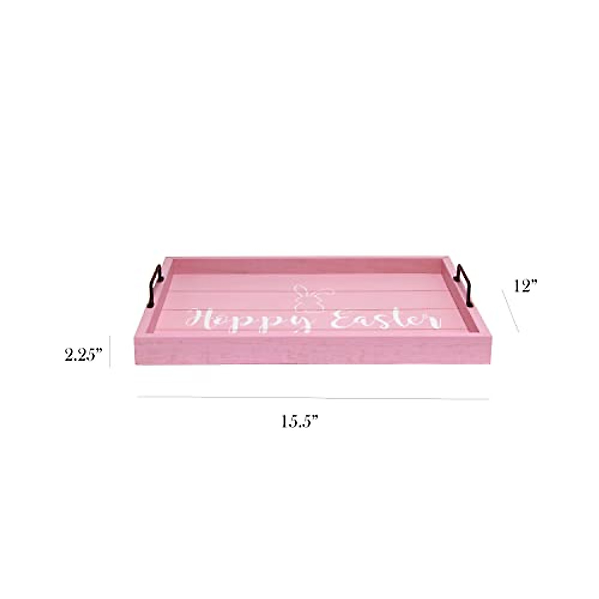 Elegant Designs HG2000-LPE Decorative Wood Serving Tray w/ Handles, 15.50'' x 12'', Hoppy Easter, Light Pink