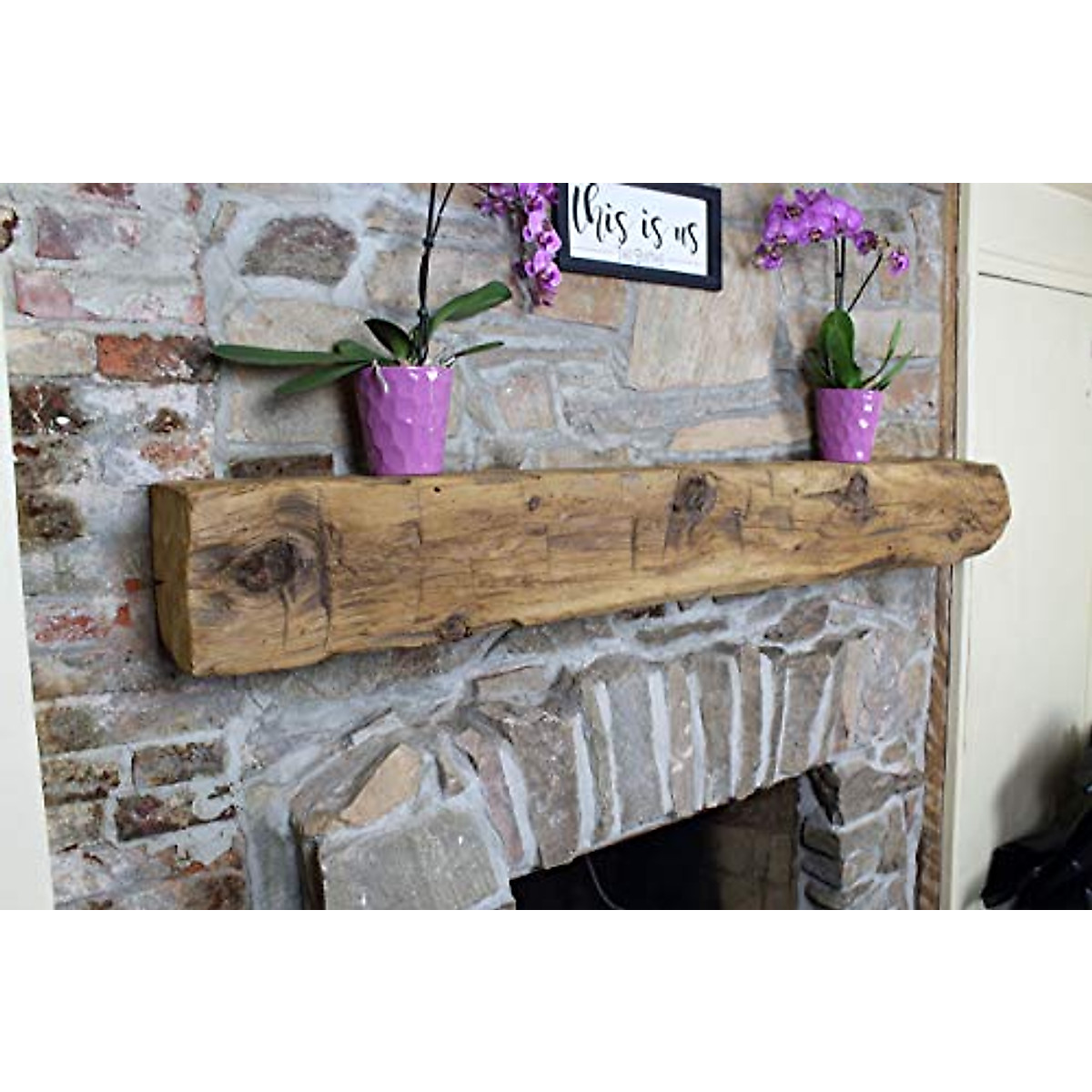 Modern Timber Craft Fireplace Mantel Shelf - Hand Hewn Wood Barn Beam - Authentic Reclaimed Wooden Rustic Shelving 48 Inches