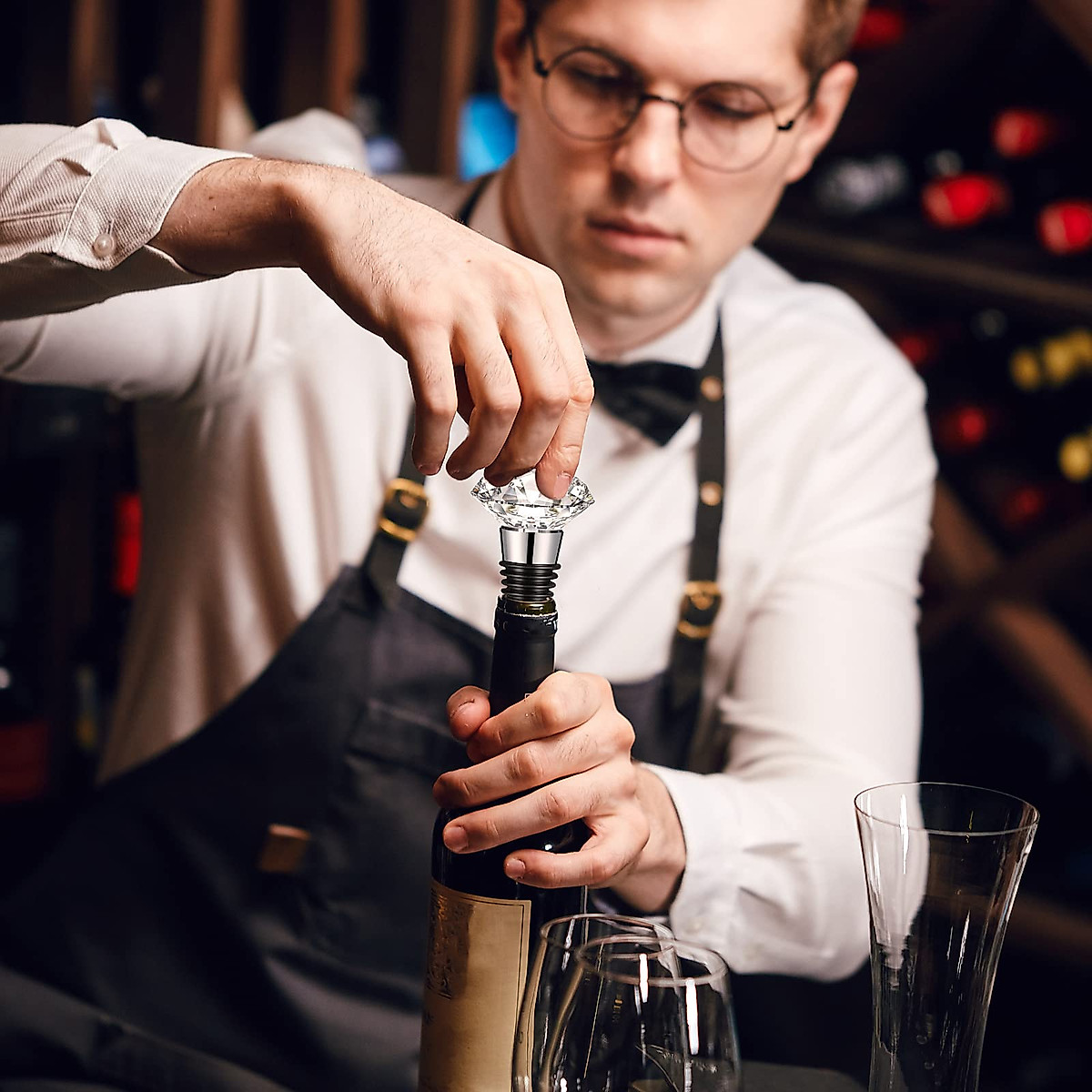 12 Pieces Wine Beverage Bottle Stopper Corks Reusable Diamond Plug Wine Corks for Wine Bottles Crystal Bottle Stopper for Wine Decorative Accessories with Individual Present Box