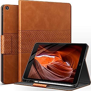 auaua Case for iPad 9th/8th/7th Generation 10.2 inch (2021/2020/2019 Released), with Pencil Holder, Vegan Leather, Auto Sleep/Wake Smart Cover (Brown)