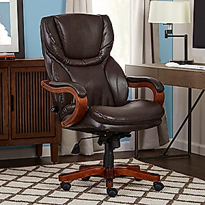 Serta Big and Tall Executive Office Chair with Upgraded Wood Accents, Win-Win Biscuit Bonded Leather