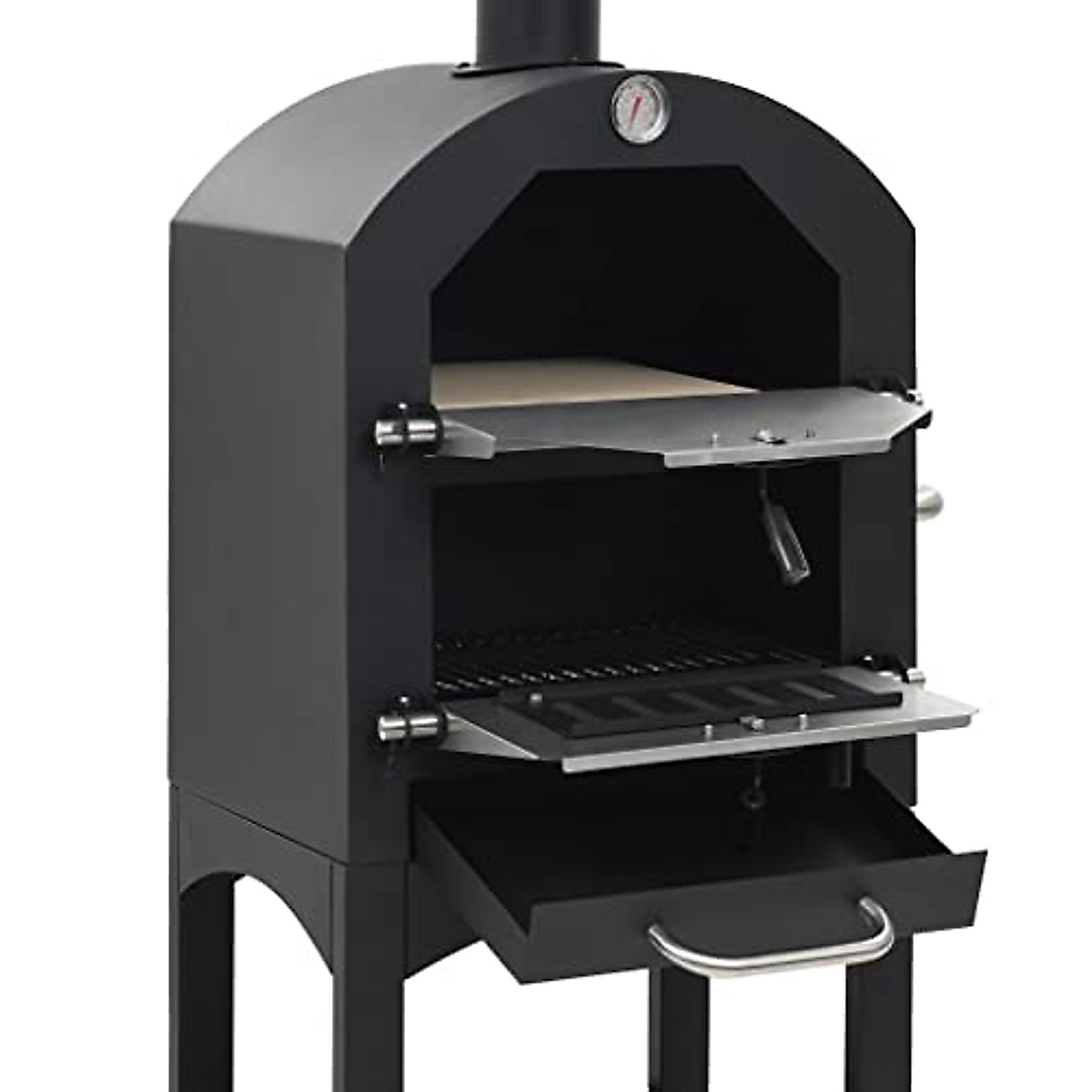 CHARMMA Charcoal Fired Outdoor Pizza Oven With Fireclay Stones Heavy Duty Outdoor Oven For Pizzas,Bread,Cakes or Pies BBQ Oven Smoker With Built-in Thermometer