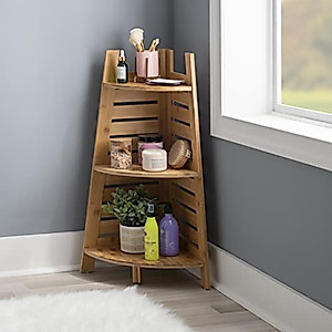 Linon Amzn0326 Finn Bamboo Bathroom Corner Shelf, Brown