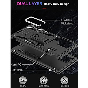 IKAZZ Galaxy S23 Ultra Case with Camera Cover,Samsung S23 Ultra Cover Pass 16ft Drop Test Military Grade Shockproof Protective Phone Case with Kickstand for Samsung Galaxy S23 Ultra Black