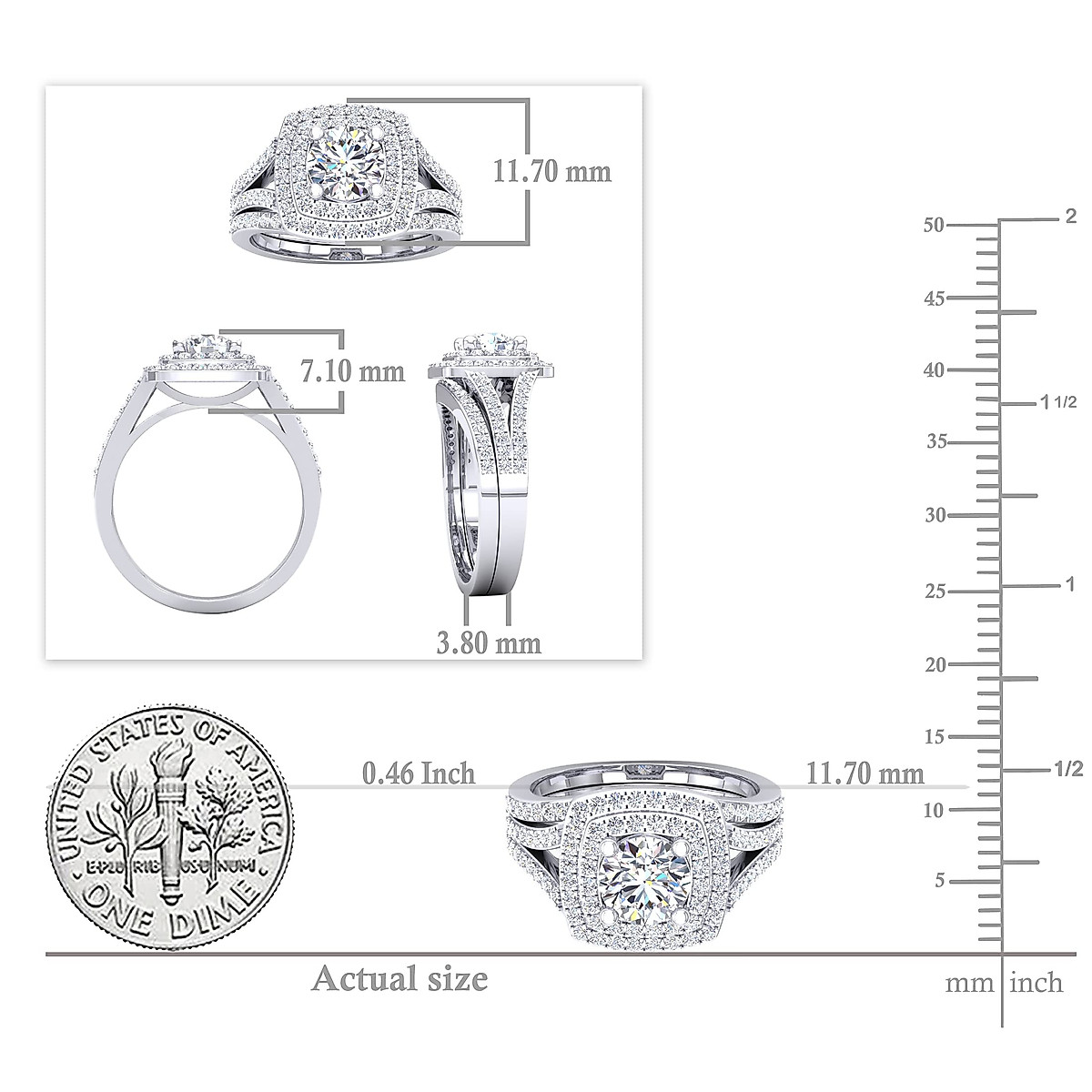 Dazzlingrock Collection 2.70 ctw Round Cubic Zirconia Double Halo Engagement Ring Set for Her (6mm Center Stone) in 10K White Gold, Size 8