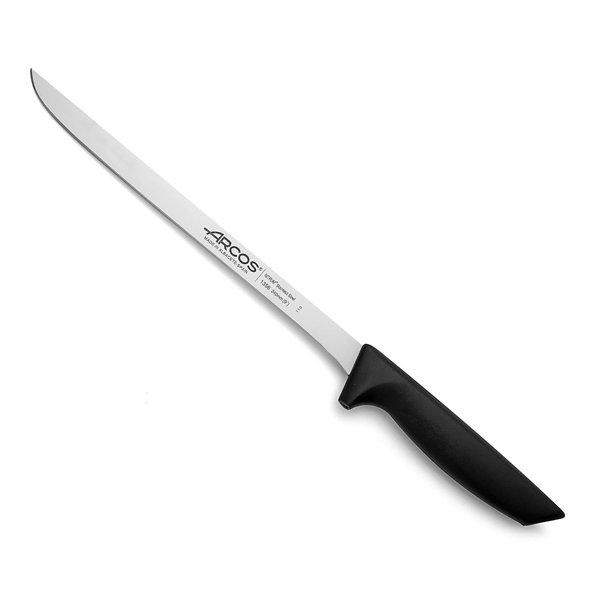 ARCOS 2 Piece Carving Knife Set. Ham Slicer Knife and Chaira Sharpener in Stainless Steel with Ergonomic Polypropylene Handle. Series Niza. Color Black