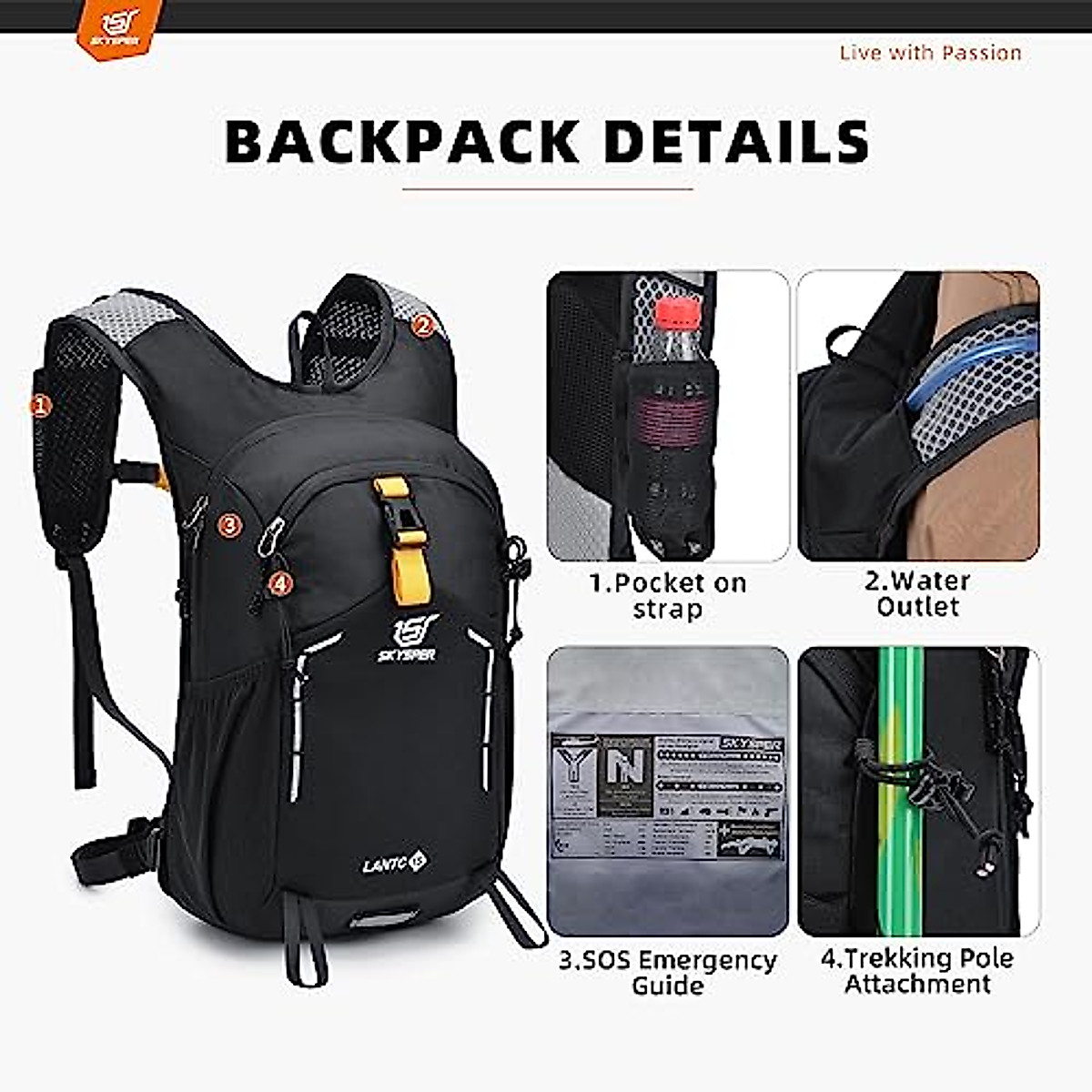SKYSPER Small Hiking Backpack - 15L Travel Daypack Lightweight Bag Water Resistant Hiking Backpacks for Women Men