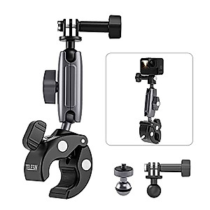 TELESIN Camera Clamp Handlebar Bike Mount 360° Double Ballhead Magic Arm with 1/4"-20 Thread for Motorcycle Monitor Canon Nikon DSLR/Gopro/LED Lights/Ronin-M/Ronin MX/Freefly MOVI
