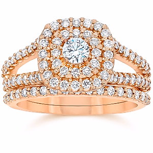 1 1/10ct Diamond Cushion Halo Engagement Wedding Ring Set 10k Rose Gold - Size 6.5