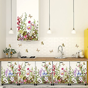 Outus Flower Wall Decals Floral Butterfly Wall Stickers Wildflower Greenery Wall Decor Removable Peel and Stick Art Murals for Kids Room Nursery Bedroom Living Room Home(19.69 x 82.68 Inch)