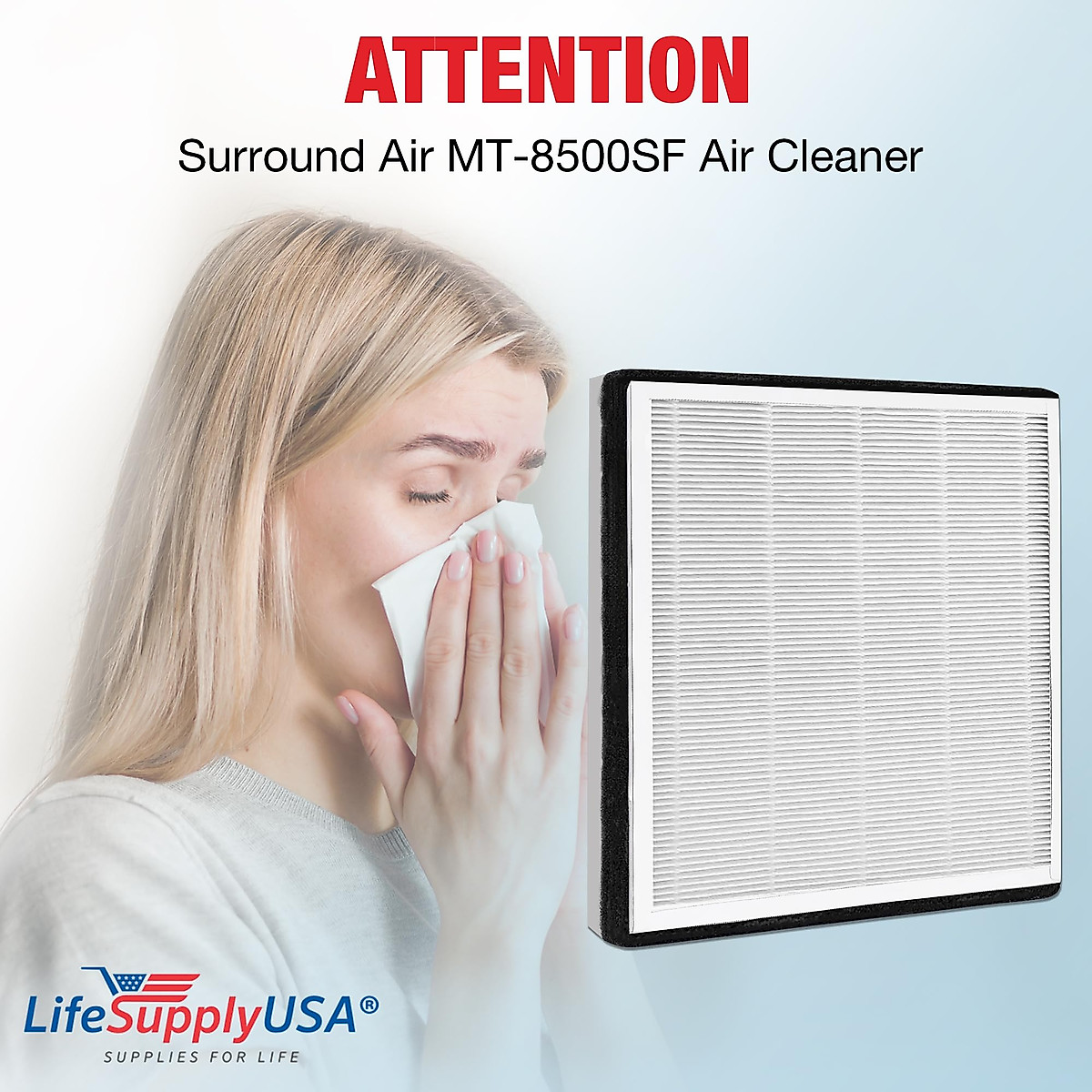 LifeSupplyUSA 3-in-1 True HEPA Air Cleaner Replacement Filter Compatible with Surround Air MT-8500SF Air Cleaner