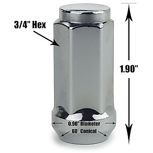 10 Lug Nuts .9" Long - F100 Front Left Rear Right for Ford 0.94" Width/Diameter Through-Hardened Steel-Construction Chrome Plated 3/4",19mm-Hex/Wrench Size Bulge Acorn-Style