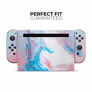 Design Skinz - Compatible with Nintendo Switch OLED Dock Only - Skin Decal Protective Scratch-Resistant Removable Vinyl Wrap Cover - Marbleized Teal and Pink V2