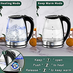 Pukomc Electric Kettle with Keep Warm - 1.7L Glass Water Boiler with Wide Opening, Led Indicator, Auto Shut-Off and Boil-Dry Protection - Series 9480