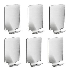 6 Pack door hooks self adhesive Small Sticky Hooks for Hanging Extra Strong Self Adhesive Hooksfor Bathroom Kitchen Hanging Coat Cloth Towel Key Waterproof No Nails 304 Stainless Steel Silver