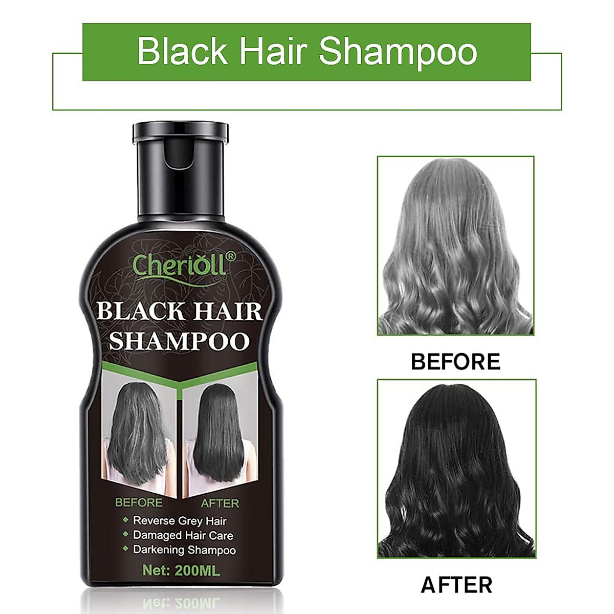 Black Hair Shampoo, Hair Dye Shampoo, Hair Darkening Shampoo, Reverse Grey Hair Shampoo, Hair Growth Shampoo, Black Hair Color Shampoo for Women Men Cover Gray White Hair, Restore Lustrous and Shiny Hair