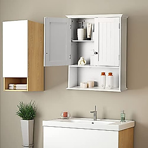 LOKO Bathroom Wall Cabinet, Wall Mounted Storage Cabinet with Double Doors, Multifunctional Medicine Cabinet with Adjustable Shelf, 23.5 x 7.5 x 28 inches (White)