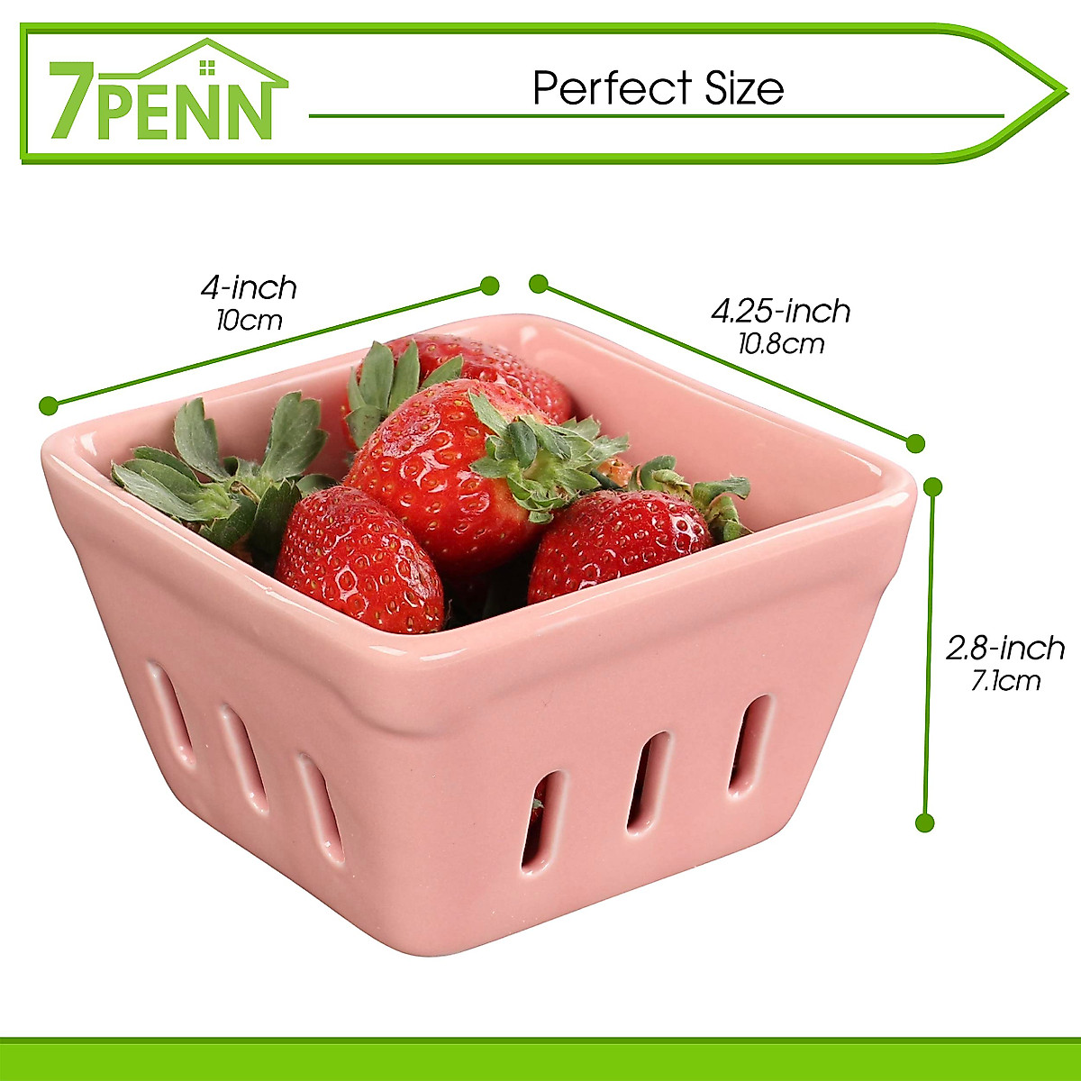 7Penn Ceramic Berry Basket Colander Fruit Bowl, Set of 4 - Decorative Ceramic Fruit Carton for Produce Storage