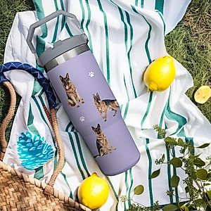 Caiibaoob German Shepherd Tumbler for German Shepherd Owners, 30oz Stainless Steel Vacuum Insulated Water Bottle (German Shepherd-Lavender)