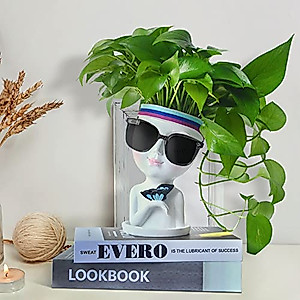 WEWEOW Face Planter/Flower Pot for Indoor Outdoor Plants Resin Succulent Planter with Drainage Hole Cute Lady Face Plant Pots