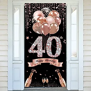 40th Birthday Door Banner Decorations for Women, Rose Gold Happy 40 Birthday Door Cover Sign Party Supplies, Forty Year Old Bday Photo Props Decor for Outdoor Indoor