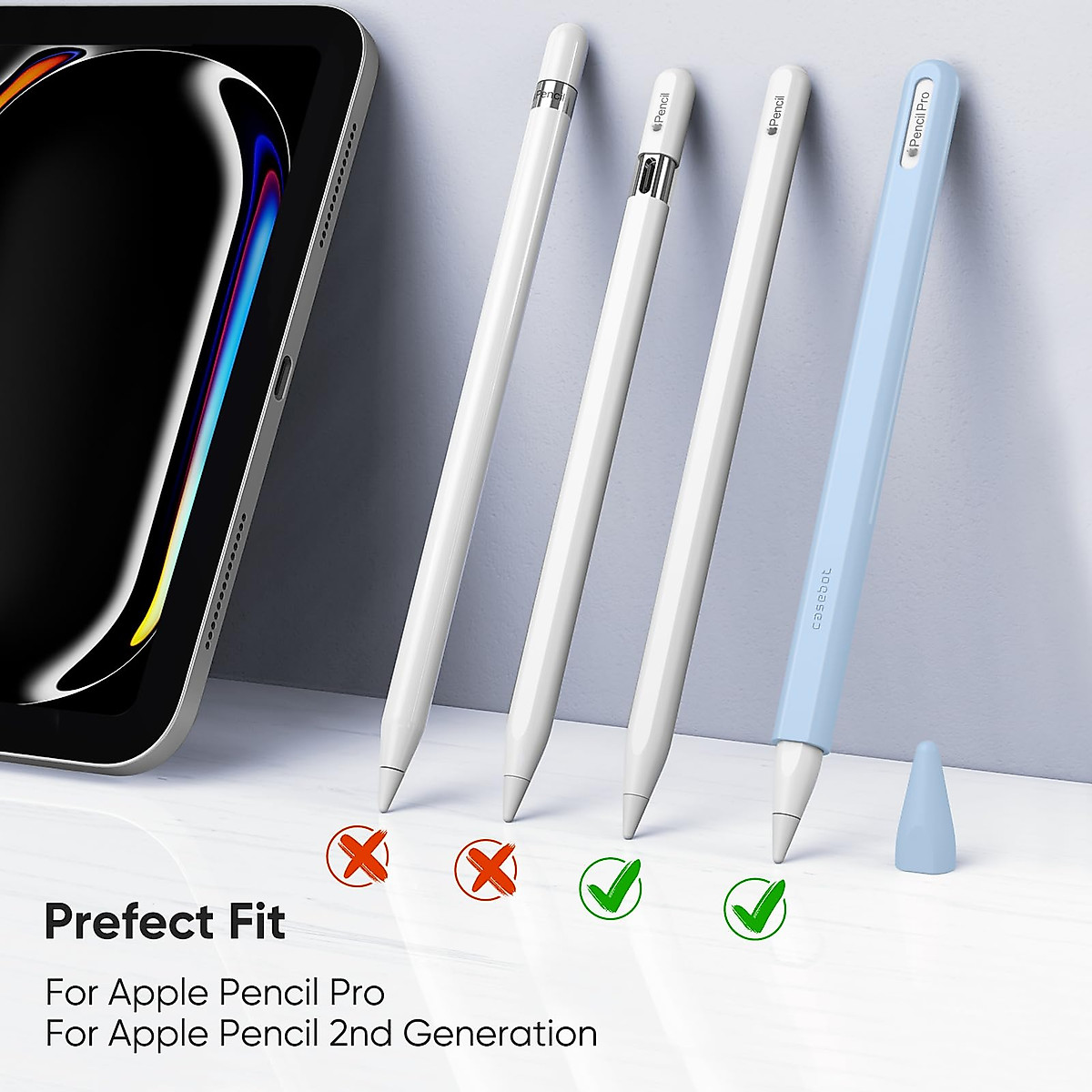 Fintie Silicone Sleeve for Apple Pencil Pro & Apple Pencil 2nd Generation, Light Pen Skin Case Cover Soft Protective Grip Holder with 2 Nib Covers Accessories, Sky Blue