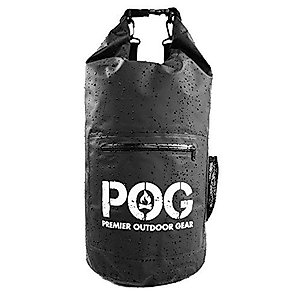 POG - Waterproof Dry Bag with Front Zip Pocket, Shoulder Strap & Mesh Side Pocket (Black, 20 Liter)