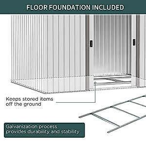 Outsunny 9' x 6' Metal Storage Shed, Garden Tool House with Floor Foundation, Double Sliding Doors, 4 Air Vents for Backyard, Patio, Lawn, Silver