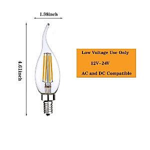 SHUWDKAR Low Voltage 12V 24V Candelabra E12 Base LED Light Bulb Flame Tip 40Watt Equivalent Warm White 2700k for 12volt Landscape Lighting RV Camper Marine Boat Solar Battery use 4 Pack
