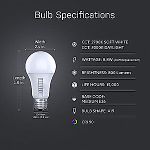 Feit Electric LED Color Selectable Timer Intellibulb - A19 with an E26 Medium Base Light Bulb - 60W Equivalent - 15 Year Life - 800 Lumen - 2700K Soft White and 5000K Daylight