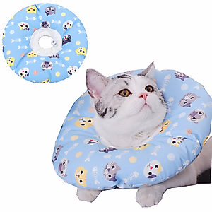Waterproof Cat Cone Collar Soft Cat Recovery Suit Adjustable Cat Cones to Stop Licking Puppy Kittens Donut Collar After Surgery Blue M