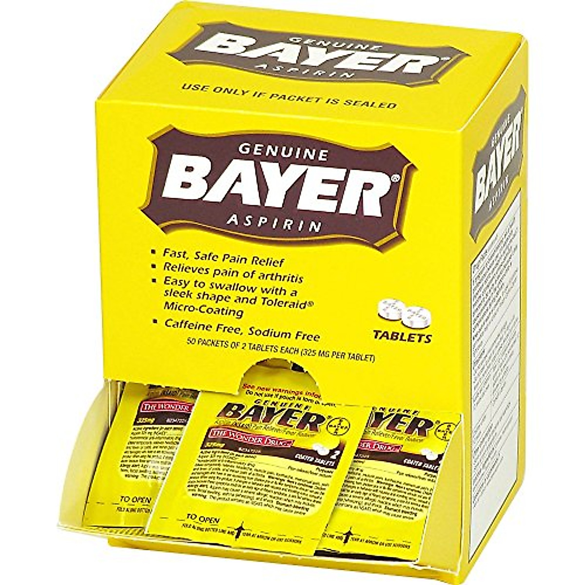 YeegfeyA Acme United 12408 Bayer Aspirin Packets 2 Tablets Per Pack 50/BX