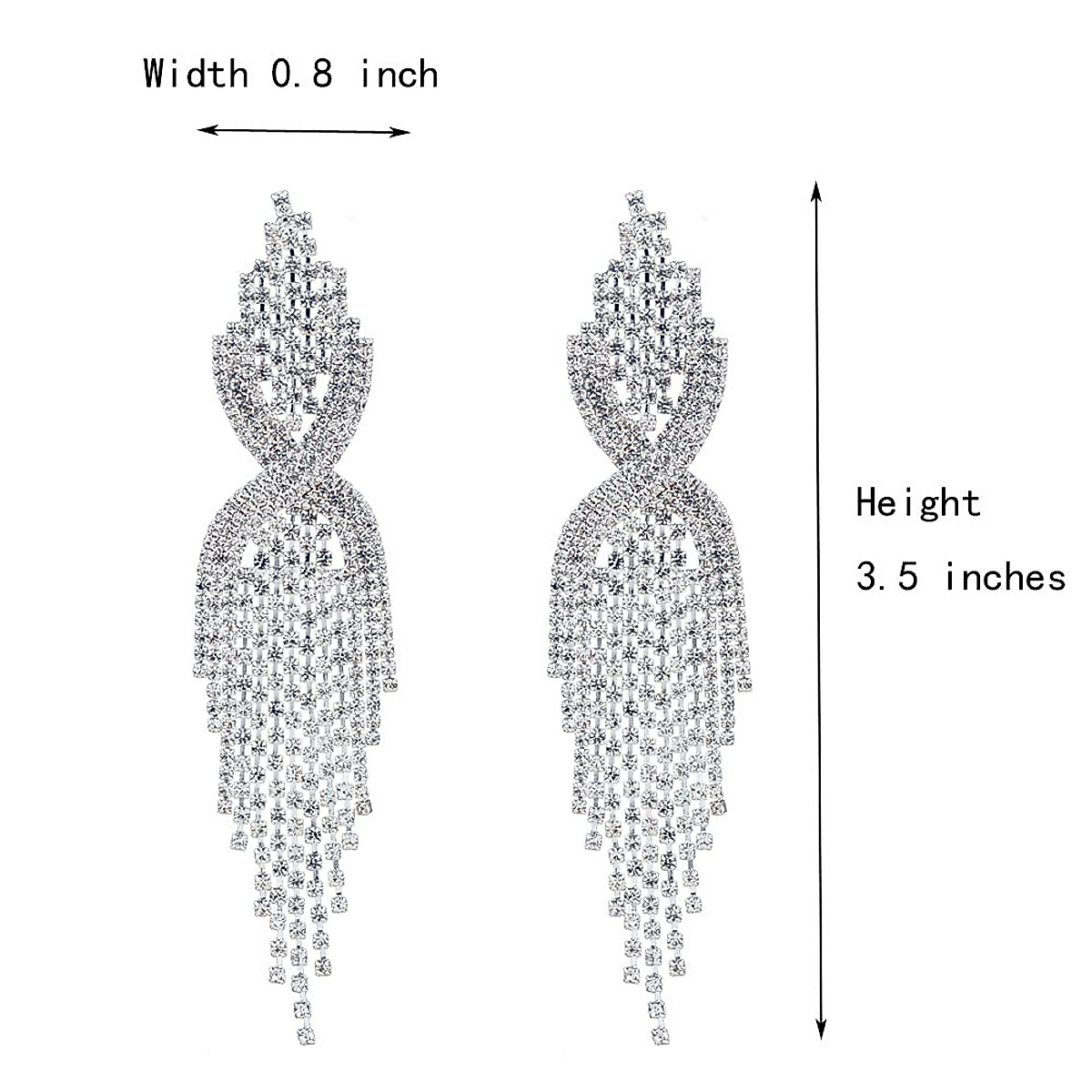 CHRAN Silver Rhinestone Long Tassels Dangle Chandelier Earrings Jewelry Size 3.5"