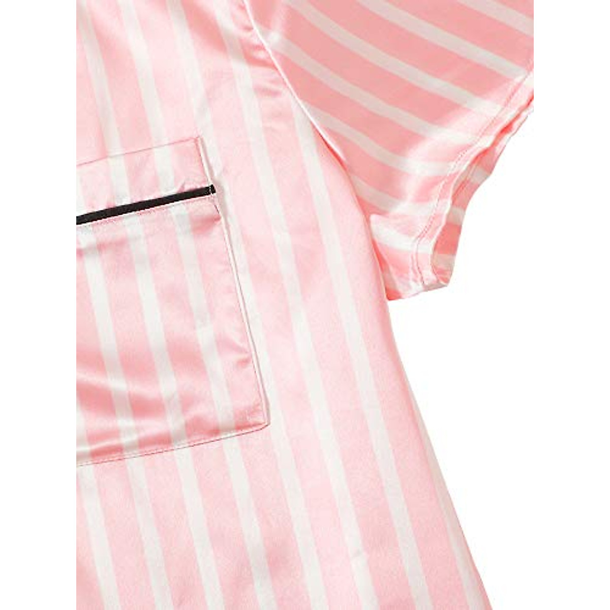 WDIRARA Women's Satin Sleepwear Short Sleeve Button Shirt and Shorts Pajama Set Silky PJ Striped Pink XXS