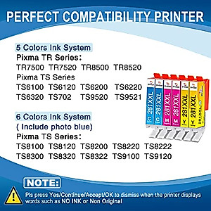 Drnoae 281 Ink Cartridges, Compatible Replacements for Canon 281 281XL 281XXL Ink for Canon Pixma TR8620 TR8520 TR7520 TS8220 TR8500 TS9120 TS6220 TS6120 TS6320 TR7500 TS8300 Ink, 2Y/2M/2C