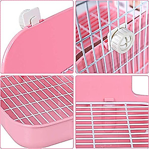 MagiDeal Rabbit Litter Box Toilet for Small Animal Bunny Rabbits Guinea Pig Galesaur Ferrets Corner Litter Pan Potty Trainer Small Pets Cage Toilet Bedding Box, Pink