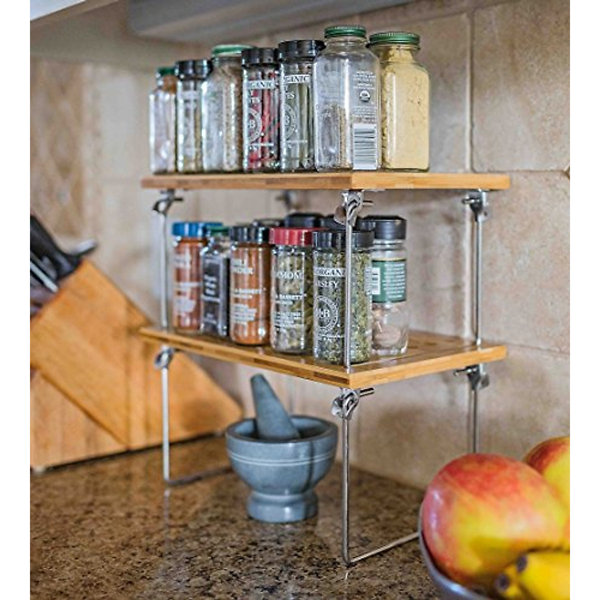 Internet's Best - Stacking Utility Shelf - Bamboo - 2 Shelves - Kitchen Cabinet Closet Organizer and Storage - Small