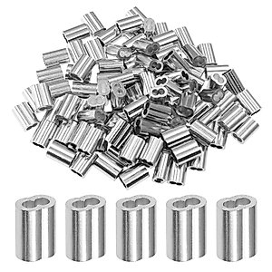 PHITUODA 100pcs 1/8 Inch Aluminum Crimping Loop Sleeve for Wire Rope and Cable, Double Hole Type
