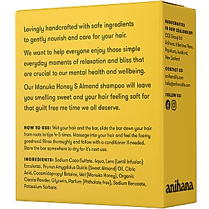 ANIHANA Shampoo Bar for Regular Normal Hair Clean Purifying Natural Healthy Look and Shine Paraben Free Manuka Honey and Almond 2.29 oz