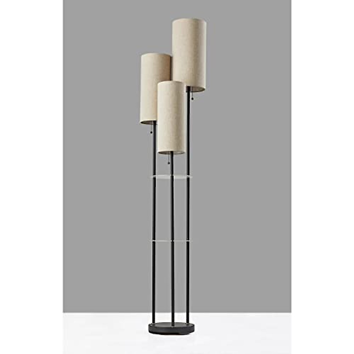Adesso 4305-01 Trio Shelf Floor Lamp, 68 in, 3 x 40W Type A (Not Included), Black w/Antique Brass Accents, Floor Lamps
