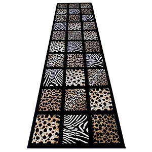 Masada Masada Rugs 3'x10' Animal Prints Runner Rug - Design S251 Black