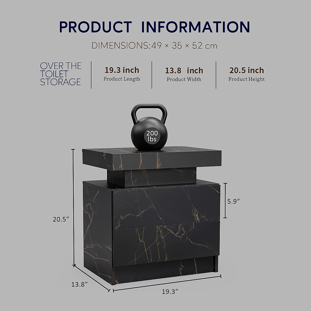 DobleCliCli LED Nightstands, Bedside Table with 2 Drawers, Modern Bedroom Furniture with Changing RGB Light & Remote for Bedroom and Living Room, Black Marble Pattern