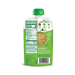 HAPPYTOT Organics Super Foods Stage 4, Apples Spinach Peas & Broccoli + Super Chia, 4.22 Ounce Pouch (Pack of 16) packaging may vary