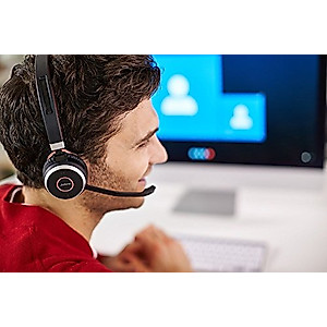 Jabra Evolve 65 Bluetooth Stereo Headset Bundle, MS Version, Two Mic Cushions, USB Dongle, Charging Stand, Compatible for Skype for Business, Lync, Teams, Voice & Video Apps, Smartphones, Pc, Mac