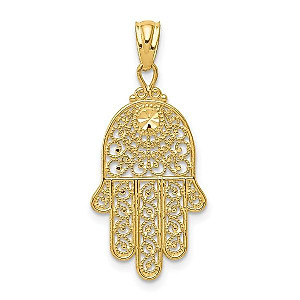 14K Yellow Gold Hand of God Necklace Judaica Religious Pendant Israel Charm 29mm x 14mm Only