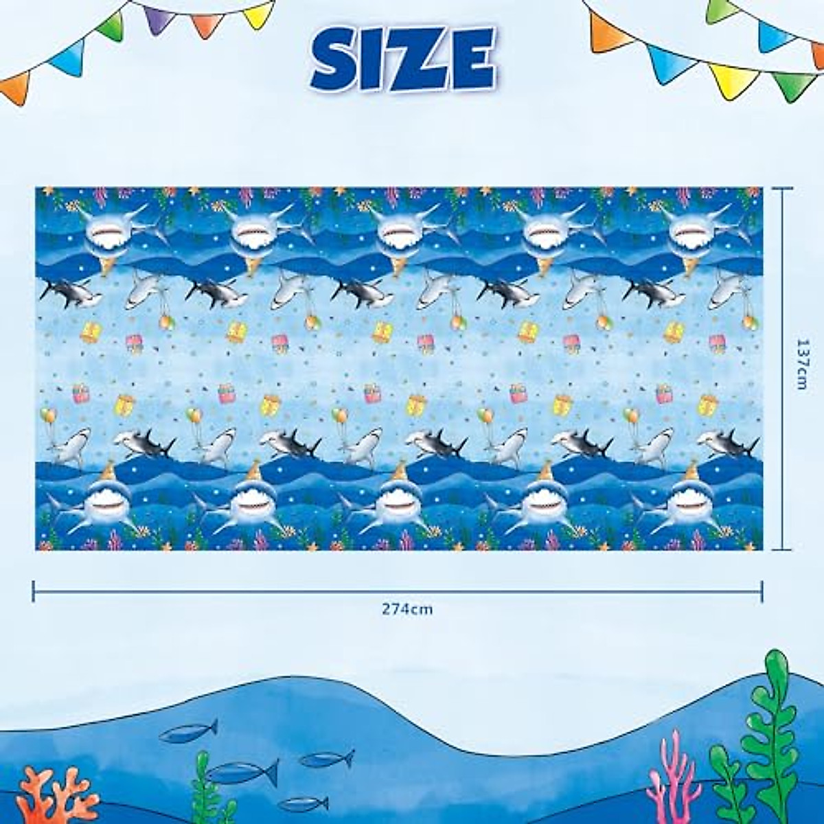 WERNNSAI Blue Shark Party Table Cover -2 PC 54” x 108” Ocean Theme Table Cloth Under The Sea Party Supplies Disposable Plastic Rectangle Tablecloth for Kids Shark Birthday Party Decor