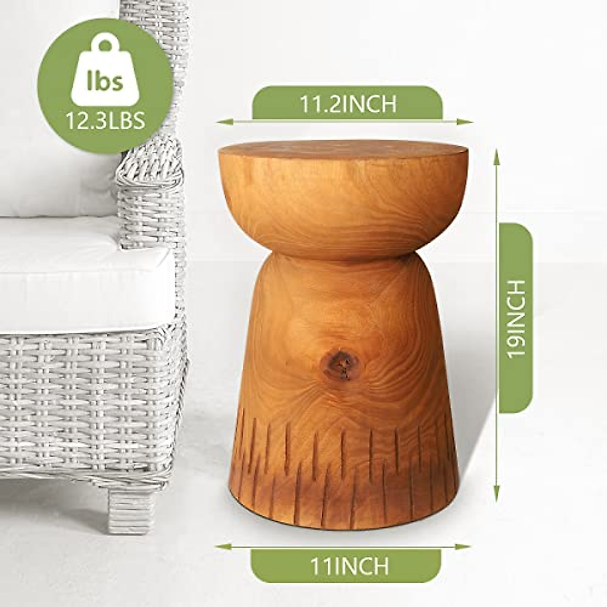 Athaliah Wood Side Table Stump End Table,19”H Rustic Wood Stump Side Table Stool,Wooden Round Side Table Stool Wooden Tree Stump End Table for Garden Patio Lawn Home Decor